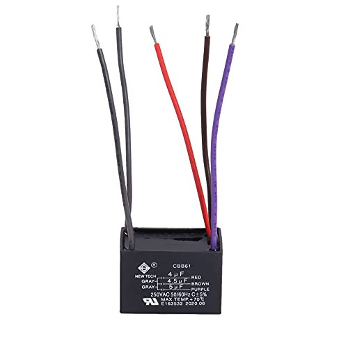 Podoy CBB61 Ceiling Fan Capacitor with 5 Wire 4/4.5/5 uf 250VAC 50/60Hz