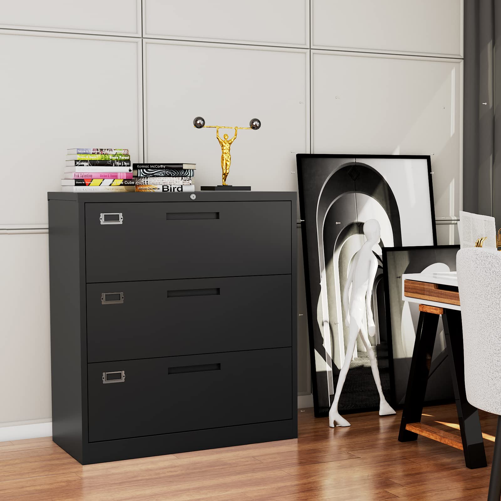 Fesbos Lateral File Cabinet with Lock, 3 Drawer Large Metal Filing Cabinet,Home Office Lockable Storage Cabinet for Hanging Files Letter/Legal/F4/A4 Size-Assembly Required