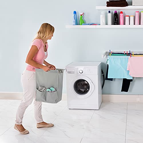 HollyHOME Laundry Basket Sorter with Ironing Board and 4 Wheels,Laundry Hamper with Sturdy Small Bags for Laundry Room Grey