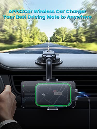 APPS2Car Wireless Car Charger Dual Coils Auto-Clamping Alignment Dashboard Phone Mount for Car Truck 15W Charging Holder Compatible with iPhone 14 13 Pro Max Samsung Z Fold/Z Flip All Mobile Phones
