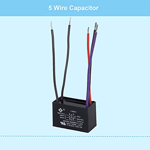 Podoy CBB61 Ceiling Fan Capacitor with 5 Wire 4/4.5/5 uf 250VAC 50/60Hz