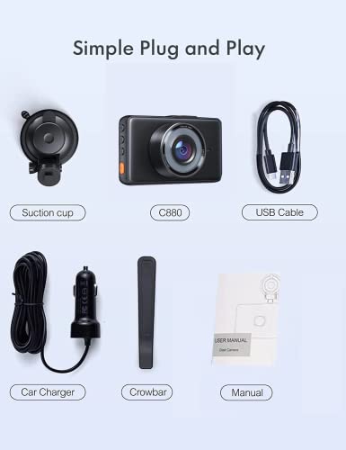 DAJKRTIA Dash Cam 1080P Car Dash Camera, Super Night Vision Driving Recorder 3 Inch LCD Screen 170° Wide Angle, G-Sensor, Accident Record, Loop Recording