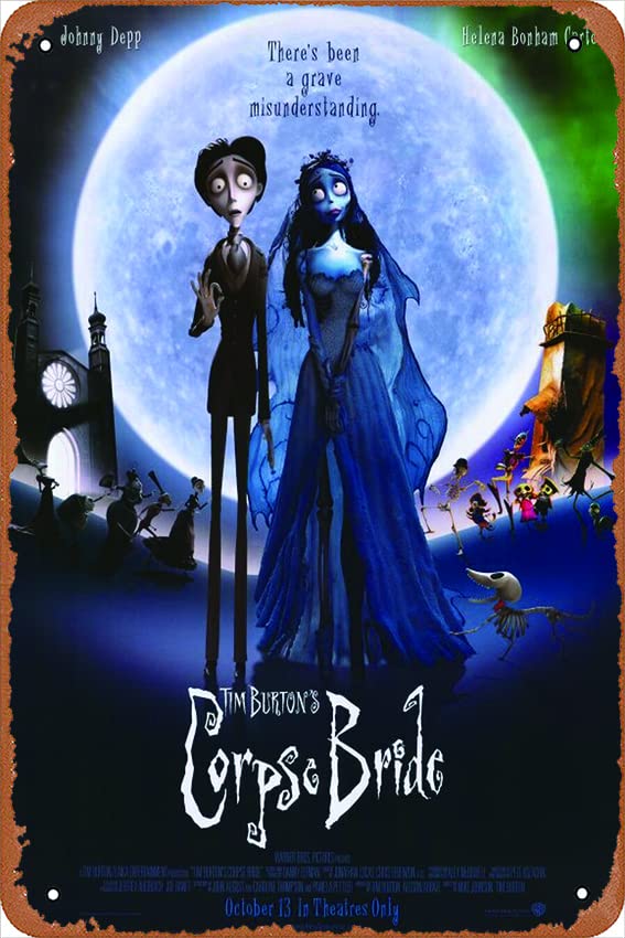 Ysirseu Tim Burton's Corpse Bride Movie Poster Retro Metal Sign Vintage TIN Sign for Plaque Cafe Bar Home Wall Decor Art Sign Gift 12 X 8 inch