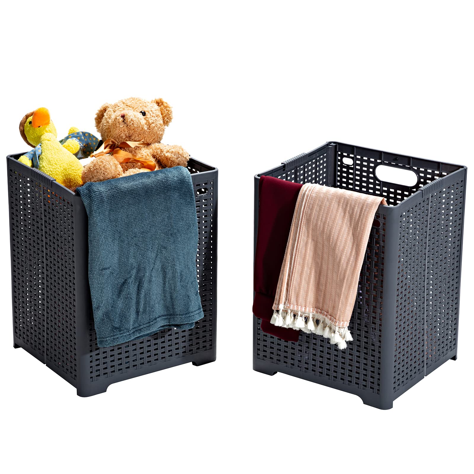 Eslite 42L Collapsible Plastic Laundry Baskets,Foldable Laundry Hamper,Pack of 2 (Grey)