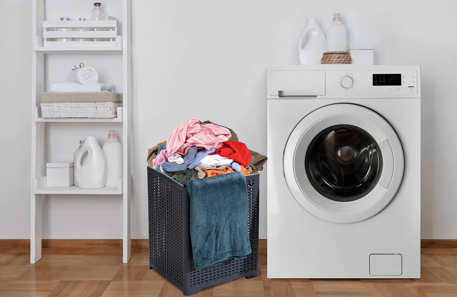 Eslite 42L Collapsible Plastic Laundry Baskets,Foldable Laundry Hamper,Pack of 2 (Grey)