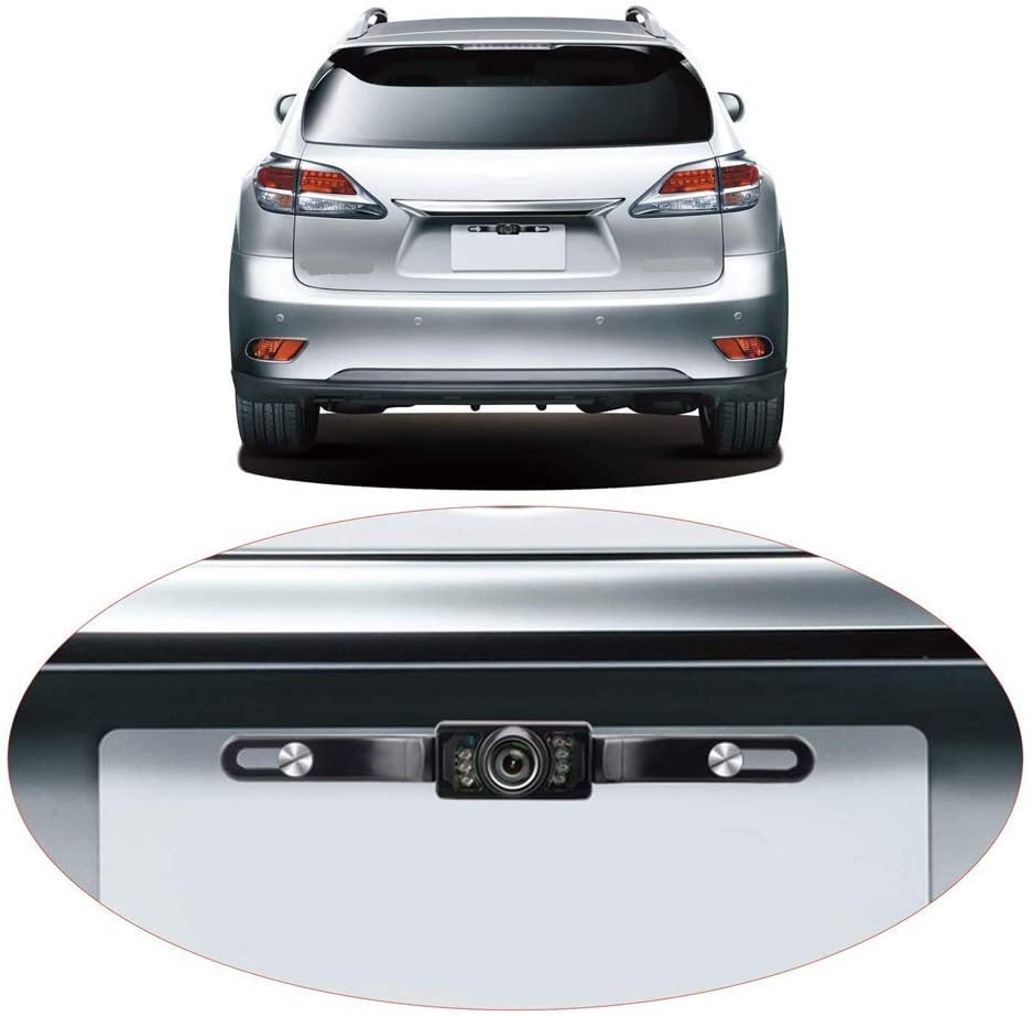 GTP Vehicle Rear View Backup Camera Wide Viewing Angle License Plate Mount Parking Assist Kit - Waterproof High Definition Color w/ 7 Infrared Night Vision LED Universal Car Truck Parking Camera