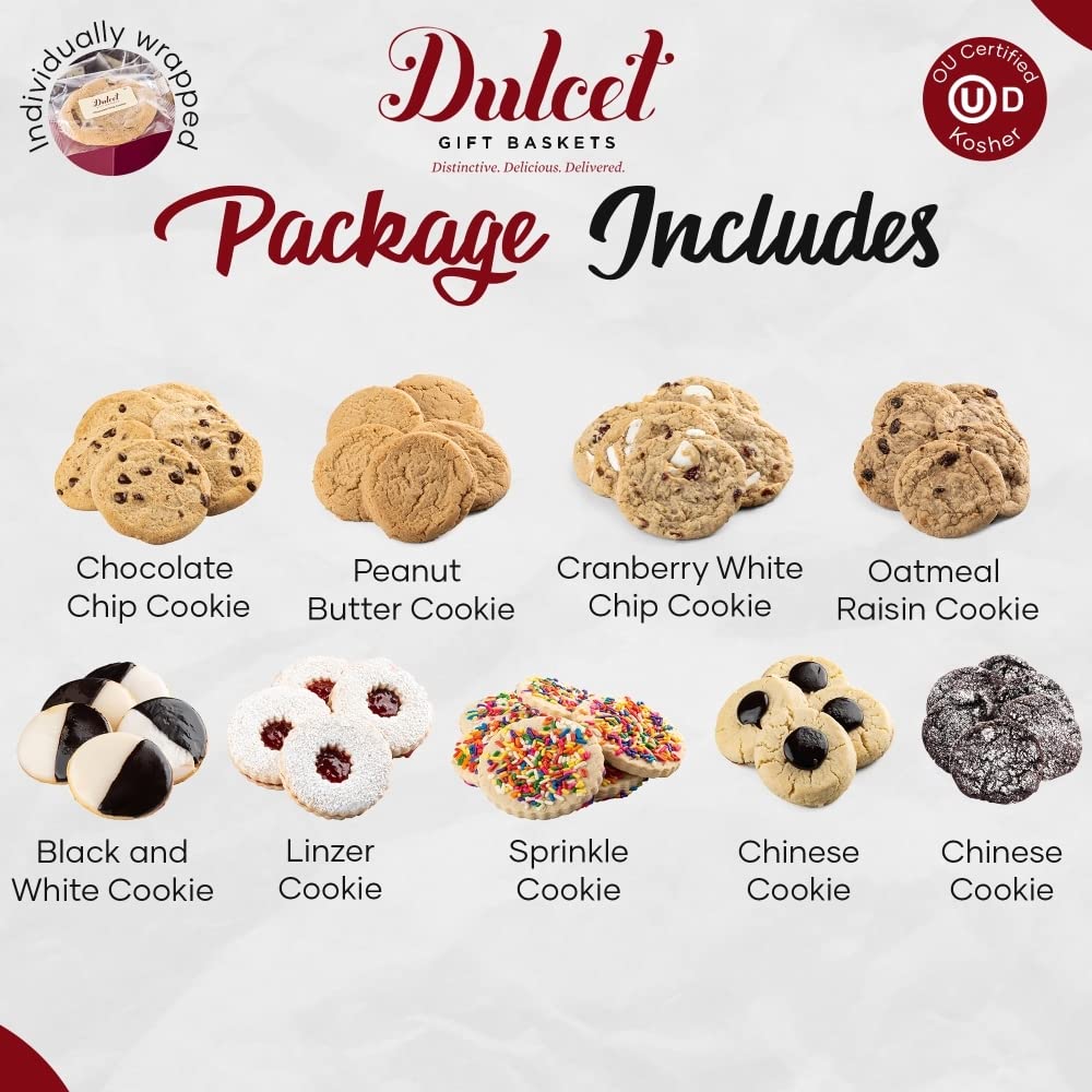 Dulcet Gift Baskets Congratulations Celebration Delightful Cookie Gift Box Assortment with Traditional Black and White - Sprinkle Cookies, - Assorted Flavors Gift for Holidays, Birthday, Baby Shower or Office Gaterings for Men & Women