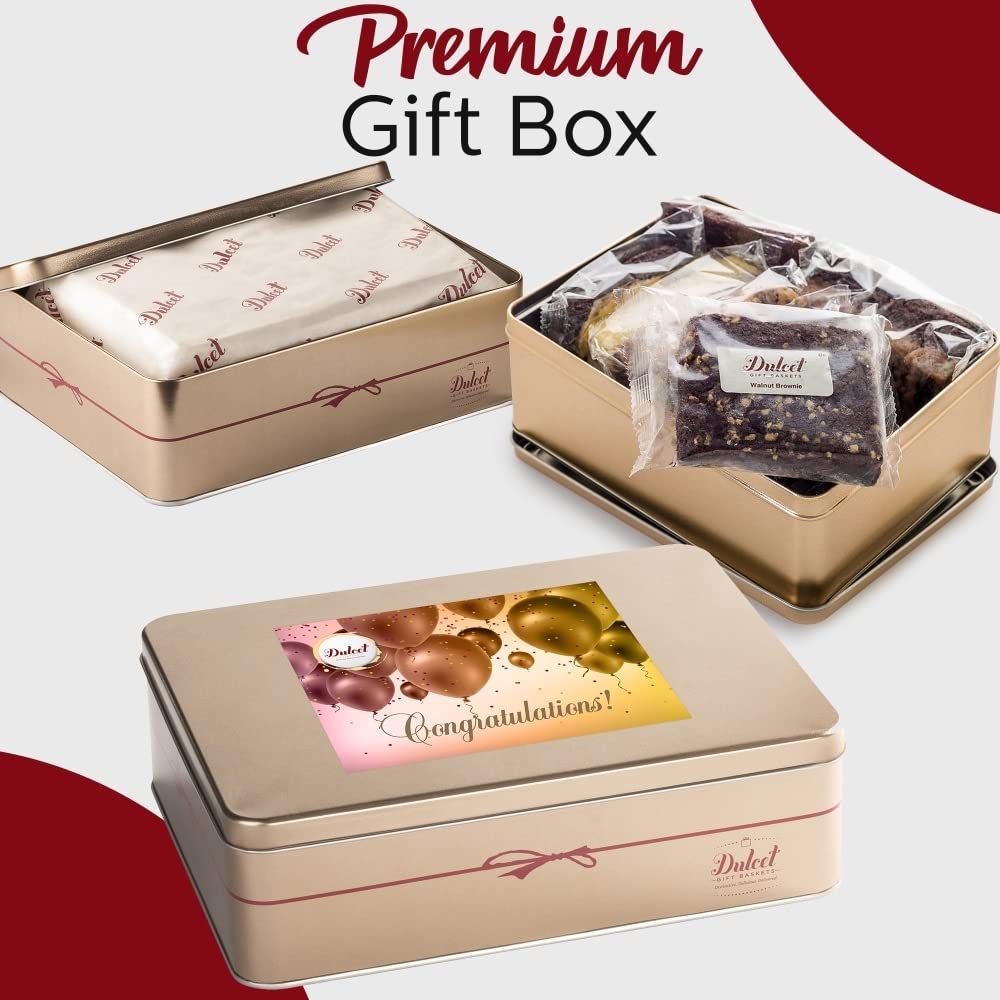 Dulcet Gift Baskets Congratulations Celebration Delightful Cookie Gift Box Assortment with Traditional Black and White - Sprinkle Cookies, - Assorted Flavors Gift for Holidays, Birthday, Baby Shower or Office Gaterings for Men & Women