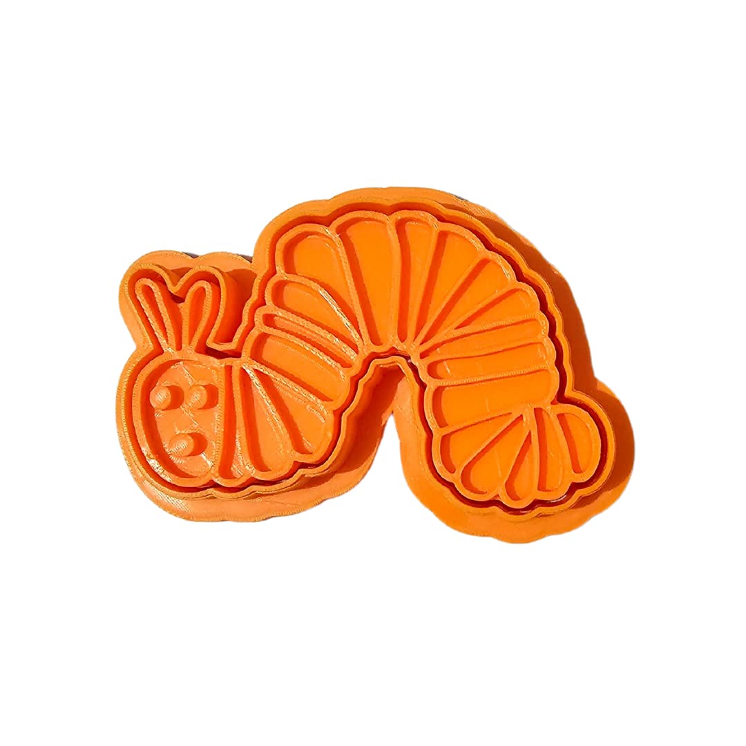3dcrafx Cartepilla Worm Cookie Cutter and Stamp Set for Baby Shower, Cookie Mould, Professional Baking Dough Tools