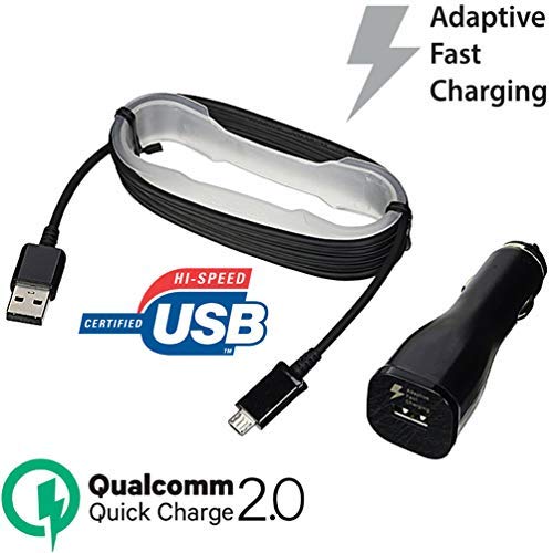 eFa Fast 15W Car Charger Works for Samsung SM-A600A with Adaptive Fast Charge 2.0 and MicroUSB Data Cable!