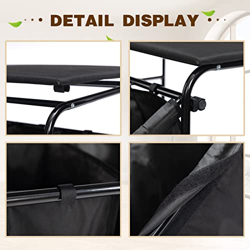 HollyHOME 3 Section Rolling Laundry Sorter Cart with Fixed Ironing Board Laundry Hamper Room Organization with 4 Wheels and Table Top Lid Removable Bags Black