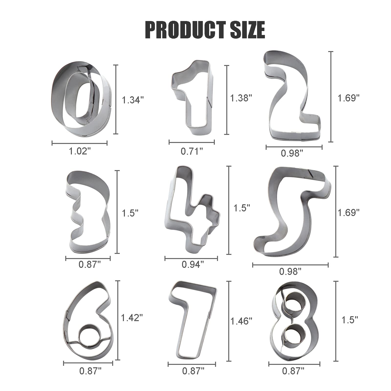 Cutters 9 Piece Numbers Cookie Cutter - Stainless Steel Numbers Cutter Set Tools - for Home Kitchen Birthday Baby Shower Party Supplies