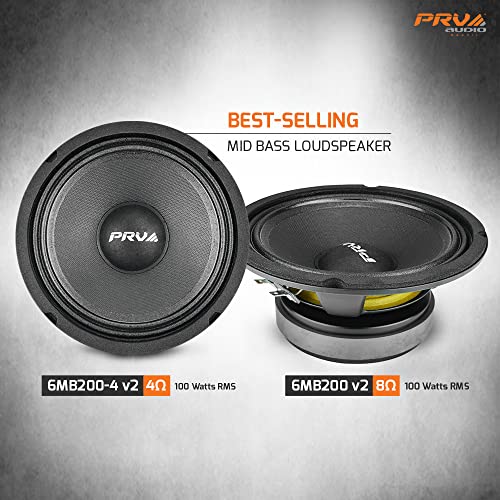 PRV AUDIO 6MB200 v2 6.5 Inch Speakers Midbass Woofer 8 Ohm, 100 Watts RMS, 200 Watts Program Power, 93.5 dB 1.5 in Voice Coil for Small Custom Enclosures Pro Car Audio System (Single)