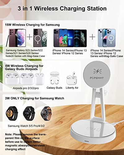 Wireless Charger for Samsung, 18W Magsafe Charger Stand, 3 in 1 Magnetic Charging Station Designed for Samsung S22 Ultra S21 S20 Z Flip 4 Z Fold 4/3 Note20, Galaxy Watch 5/5 Pro/4/3/2 & Galaxy Buds