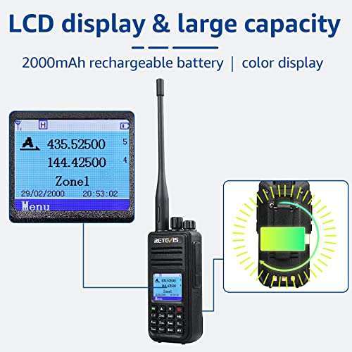 Retevis RT3S Dual Band DMR Radio, Digital Analog 2 Way Radio with GPS APRS, 3000Ch 10000 Contacts 2000mAh, Long Range Handheld Walkie Talkie for Traveling Hiking (Black 1 Pack)