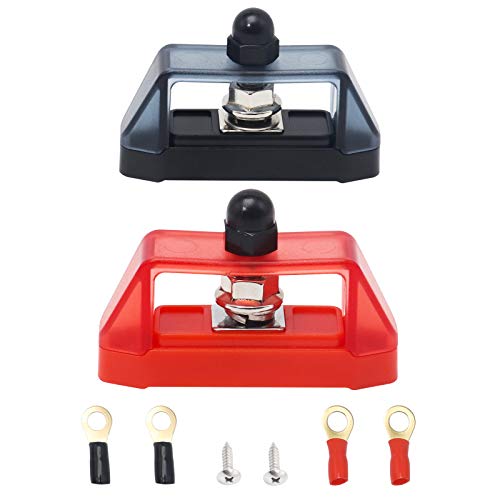 RECOIL S1P-516 Busbar Single 5/16β Studs Power Distribution Block with Ring Terminals Pair Red & Black