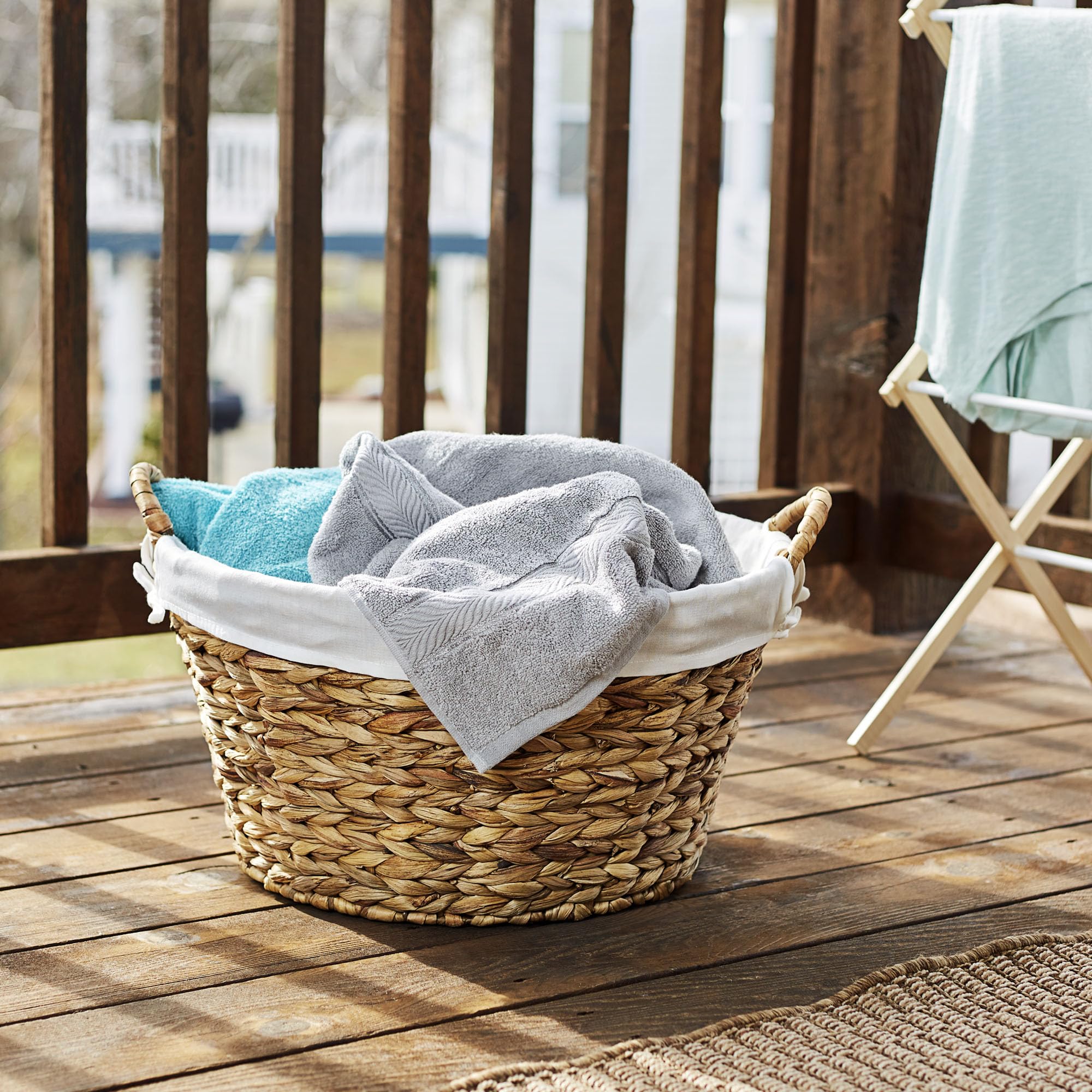 Household Essentials Natural ML-6667N Round Wicker Laundry Basket Hamper with Liner