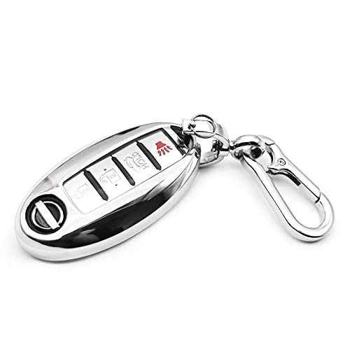 Fit for Nissan Armada Murano Rogue Maxima Cube Altima Pathfinder Infiniti Qx60 Qx30 285E3-9NB5A TPU Key Fob Remote Cover Case Shell Glove Pouch Holder Protector Keyless Entry Sleeve Accessory, Silver