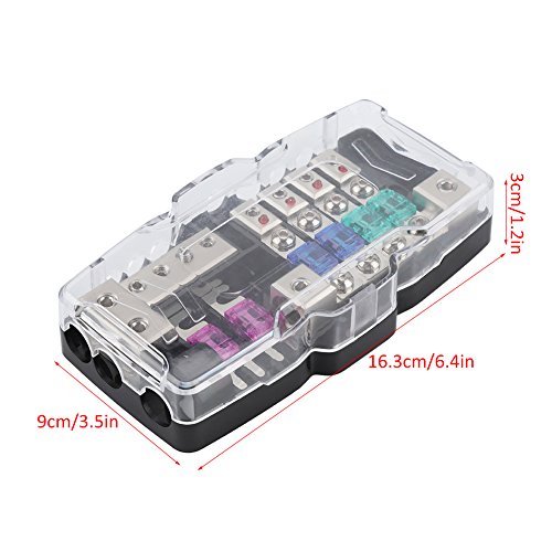 4 Way Power Distribution Block, Car o Stereo fuses Box Block, 0/4 Gauge in, 4/8 Gauge Out