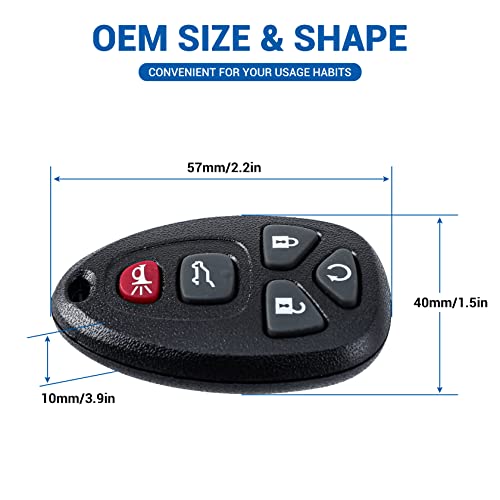 Pilida Car Key Fob Keyless Entry Remote Compatible with 2007-2015 Chevy Tahoe Traverse Suburban GMC Acadia Yukon Buick Cadillac Replacement 5 Button OUC60270 15913415 2 Pack