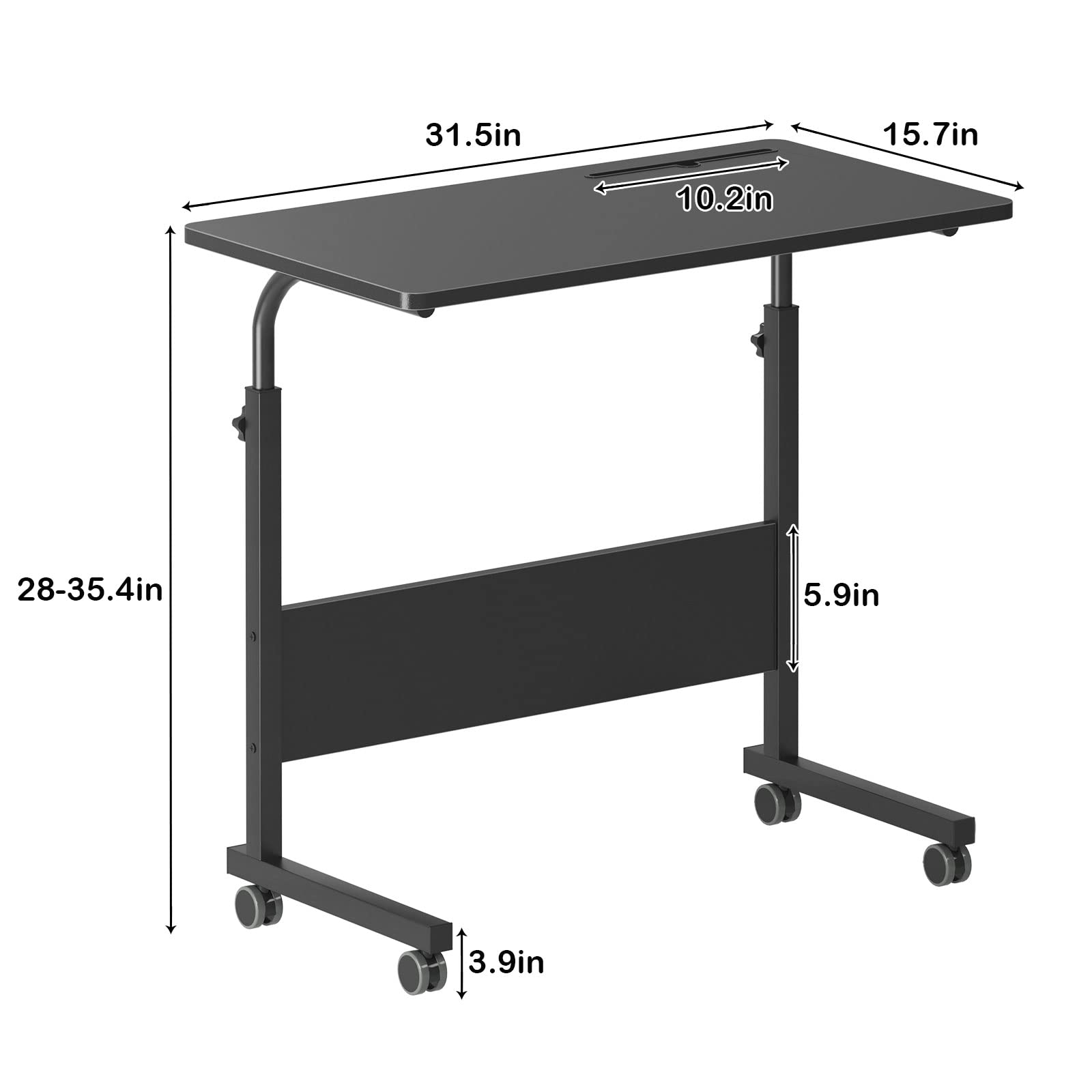 DlandHome Side Table 31.4 Inches w/Tablet Slot & Wheels Adjustable C Table Movable Portable Computer Stand for Bed Sofa, Black 05#3-80B