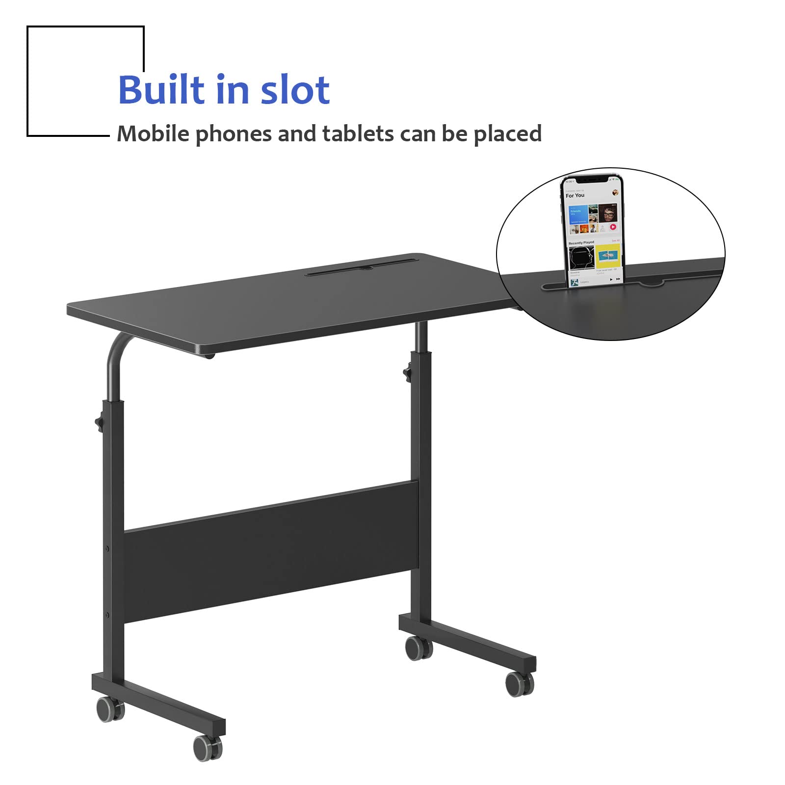 DlandHome Side Table 31.4 Inches w/Tablet Slot & Wheels Adjustable C Table Movable Portable Computer Stand for Bed Sofa, Black 05#3-80B
