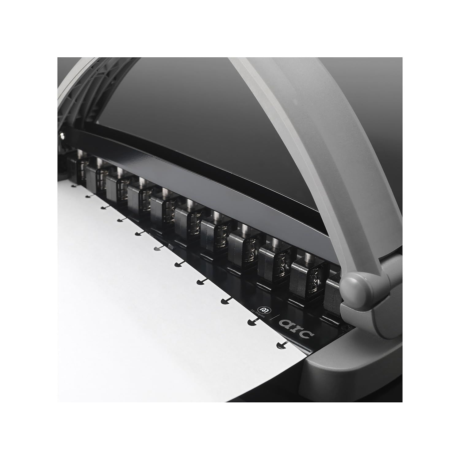 Staples Arc Desktop Paper Punch, 8-Sheet Capacity, Black & Gray