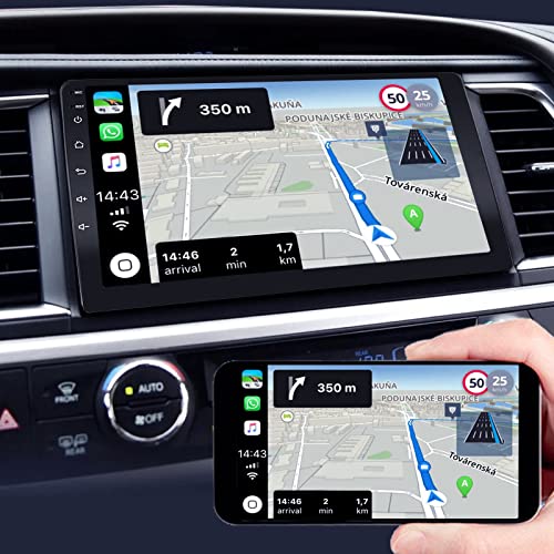 Double Din Car Stereo 10 Inch Capacitive Touch Screen Radio with Carplay and Android Auto,GPS Navigation,WiFi,Fm/RDS Radio,with Backup Camera,1+16g