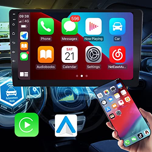 Double Din Car Stereo 10 Inch Capacitive Touch Screen Radio with Carplay and Android Auto,GPS Navigation,WiFi,Fm/RDS Radio,with Backup Camera,1+16g