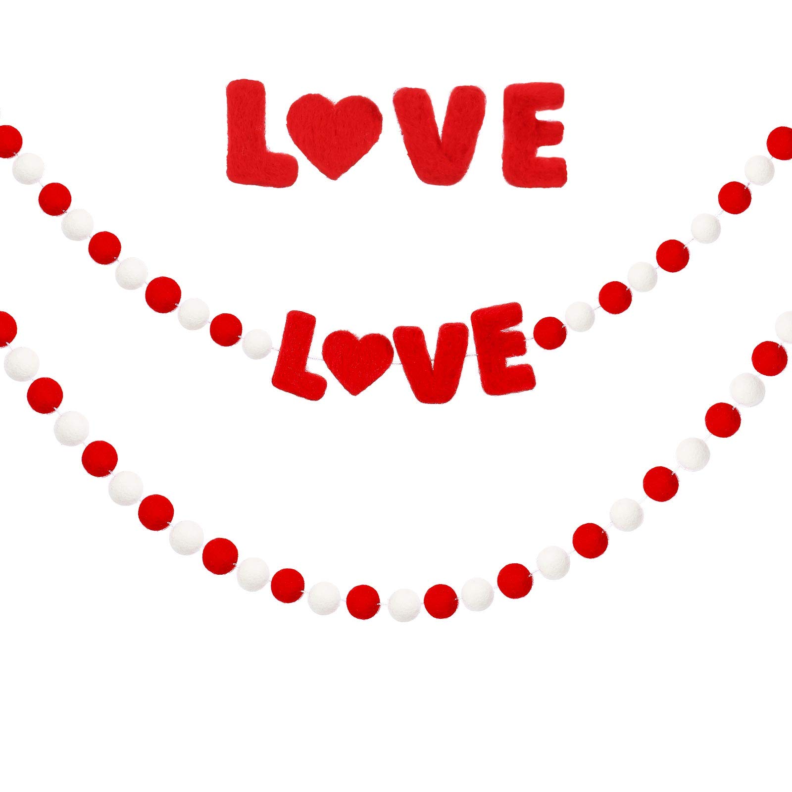 Tatuo 2 Pieces Valentine's Day Felt Garlands Colorful Ball and Love Hanging Garland Felt Pom Pom Ball Heart Banners for Home Decoration Party Supplies