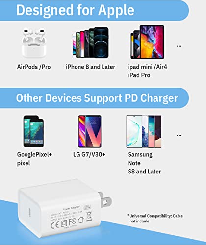 Fast Charger iPhone, 20W USB C Wall Charger with MFi Certified 6 FT Charger Cable Type C Charger Adapter Compatible with iPhone 14/14 Mini/14 Pro Max/13/13 Mini/13 Pro Max/11 Pro Max/XS Max/XS/XR/X