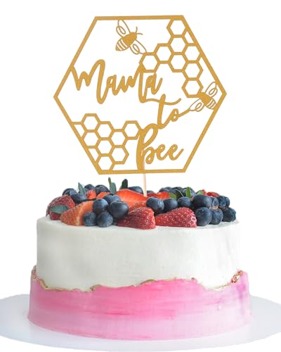 Mama To Bee Cake Topper - Gold Bee Theme Baby Shower Cake Topper, Gender Reveal Party Supplies Pregnancy Announcement