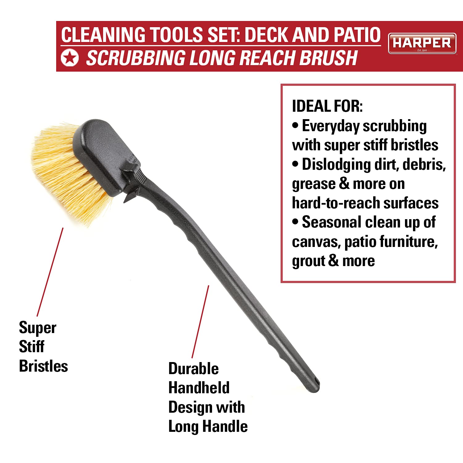 Harper 37518600 6-Piece Car Wash Brush Set with Telescoping Flow-Through Handle, (3) Brush Heads, (1) Soft Hand Brush and (1) Stiff Hand Brush