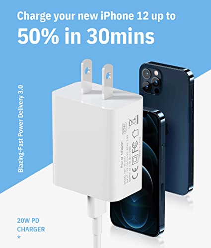 Fast Charger iPhone, 20W USB C Wall Charger with MFi Certified 6 FT Charger Cable Type C Charger Adapter Compatible with iPhone 14/14 Mini/14 Pro Max/13/13 Mini/13 Pro Max/11 Pro Max/XS Max/XS/XR/X
