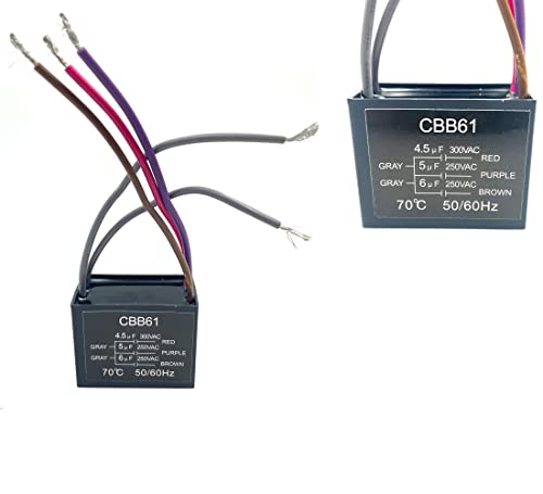 New Motor Ceiling 5 Wire Ceiling Fan Capacitor CBB61 4.5uf + 5uf + 6uf 250V 2Pcs