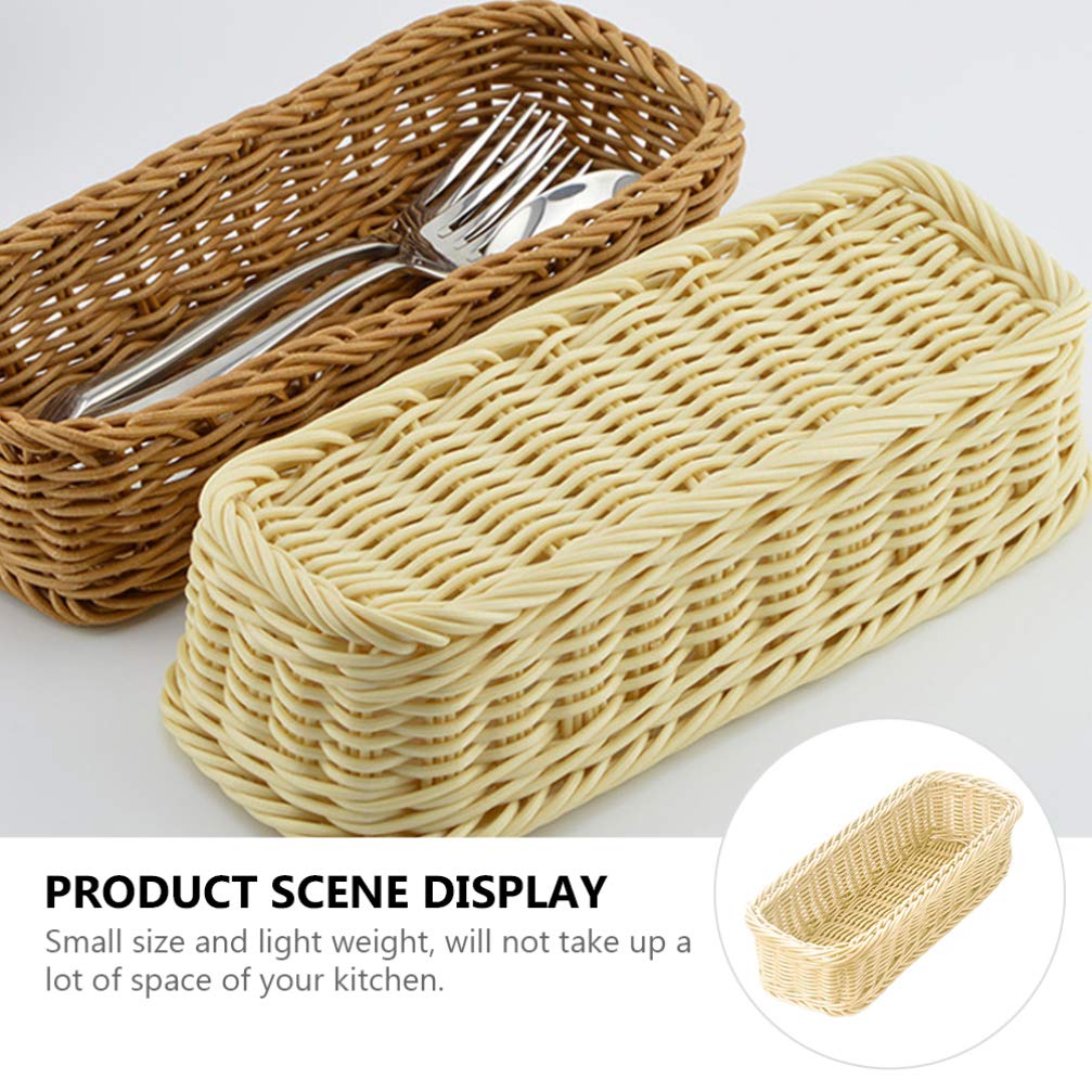 DOITOOL Plastic Woven Storage Basket, Kitchen Cutlery Holder Stand Silverware Basket Square Tableware Organizer for Kitchen, Dinning Table and Restaurant, 30X13X7CM