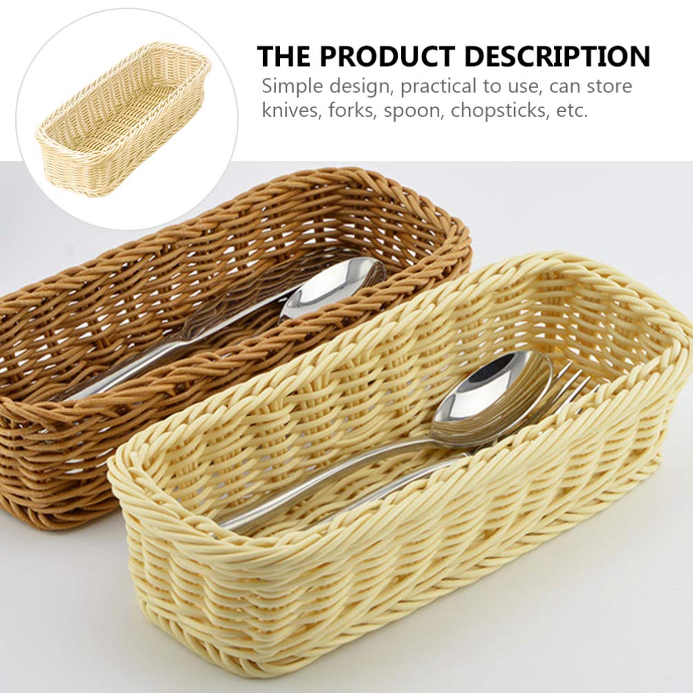 DOITOOL Plastic Woven Storage Basket, Kitchen Cutlery Holder Stand Silverware Basket Square Tableware Organizer for Kitchen, Dinning Table and Restaurant, 30X13X7CM