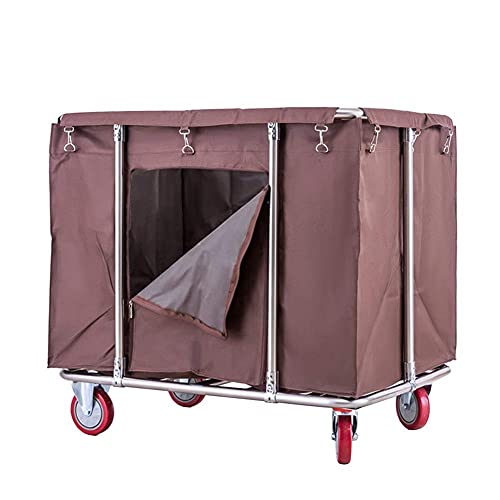ZYLEDW Trolleys,Kitchen Storage Hand Trucks, Laundry Sorter Storage Cart,Laundry Basket,Service Trolley with Wheels,Stainless Steel Frame/Brown/Large