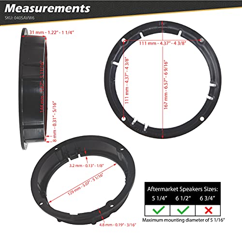 Scosche Select 2008 to 2018 Audi & 1998 to 2018 VW vehicles 5.25" - 6.5" Speaker Adapters (1 Pair) SAVW6