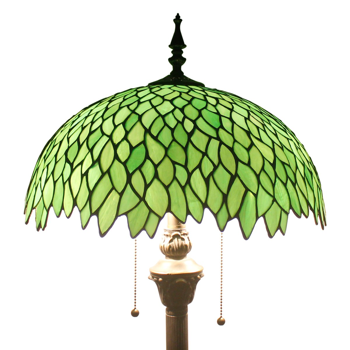 WERFACTORY Tiffany Floor Lamp Green Wisteria Stained Glass Standing Reading Light 16X16X64 Inches Antique Style Pole Corner Lamp Decor Bedroom Living Room Home Office S523 Series