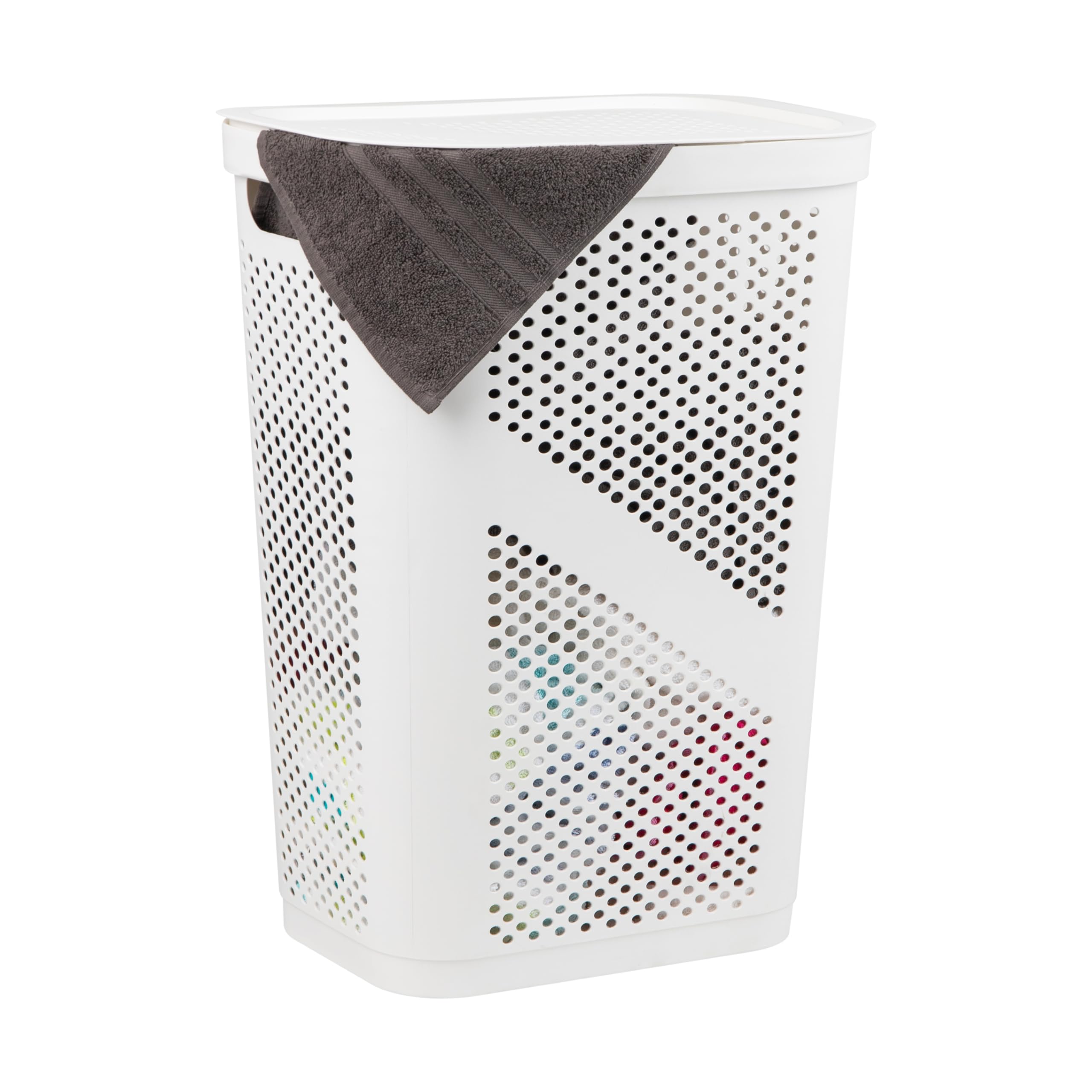 Mind Reader 60L Slim Laundry Hamper, Clothes Basket, Lid, Ventilated, Plastic, 17.25"L x 13.75"W x 23.5"H, White