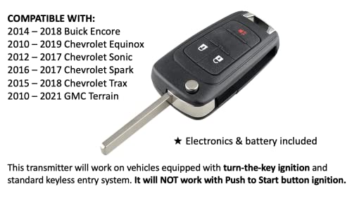Keys4Less Replacement Button flip Style Keyless Entry Remote Key Fob Transmitter for Chevrolet Equinox/Sonic/Spark/Trax OHT01060512 PN 13585815, 20873621, 20873623
