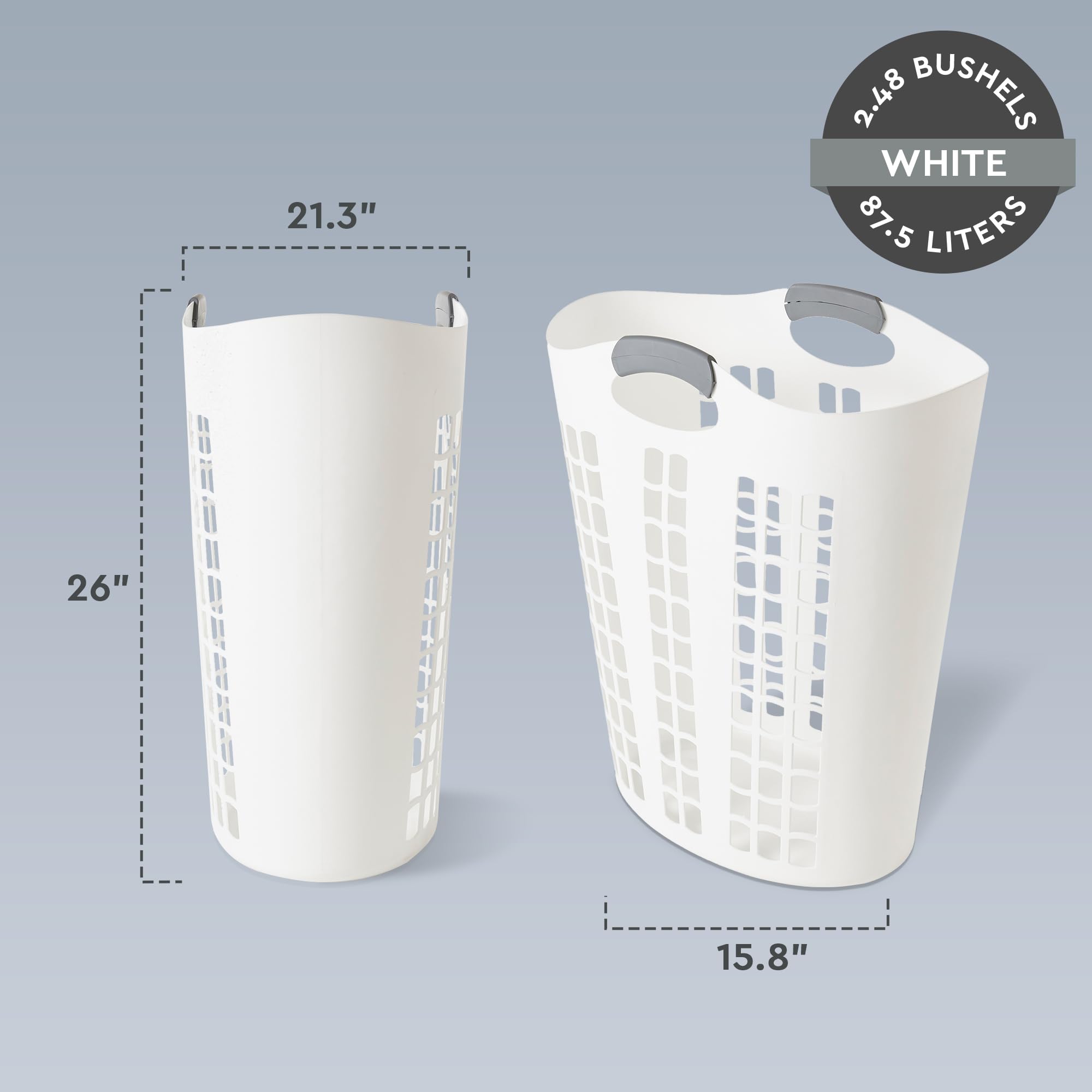 Gracious Living Easy Carry Flex Hamper, Large 87.5 Liter Lightweight Plastic Ventilated Laundry Basket Clothes Bin with Handles, White 3 Pack