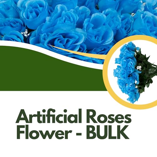 SN Decor Season’s Need Artificial Flowers 84Pcs Real Looking Turquoise Bulk Fake Roses with Baby’s Breath for DIY Wedding Bouquets Baby Shower Centerpieces Party Tables Home Decorations