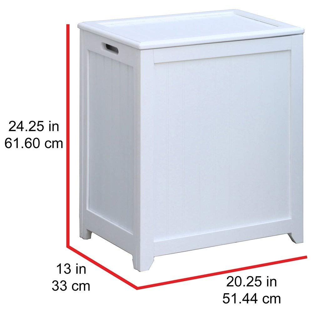 White Rectangular Wood Laundry Hamper With Interior Bag