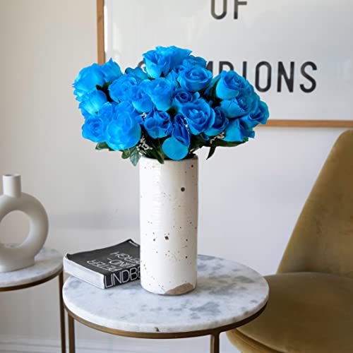SN Decor Season’s Need Artificial Flowers 84Pcs Real Looking Turquoise Bulk Fake Roses with Baby’s Breath for DIY Wedding Bouquets Baby Shower Centerpieces Party Tables Home Decorations