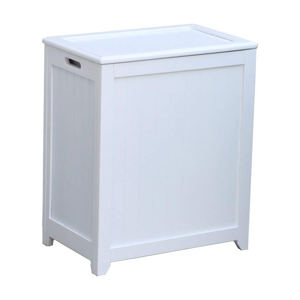 White Rectangular Wood Laundry Hamper With Interior Bag
