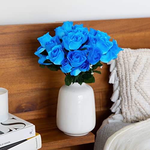 SN Decor Season’s Need Artificial Flowers 84Pcs Real Looking Turquoise Bulk Fake Roses with Baby’s Breath for DIY Wedding Bouquets Baby Shower Centerpieces Party Tables Home Decorations