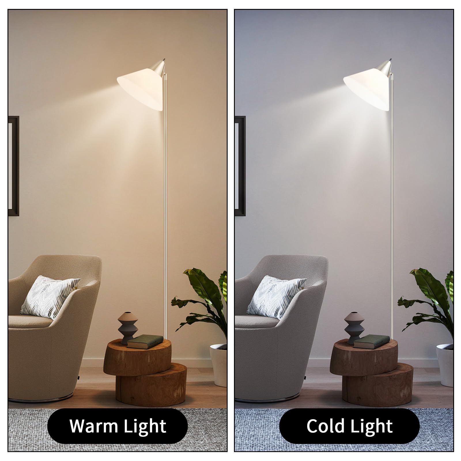 HonoDing Floor Lamp Standing Lamp Adjustable Head Arcylic Shade Floor Lamps for Living Room/Office/Bedroom (Satin Nickel)