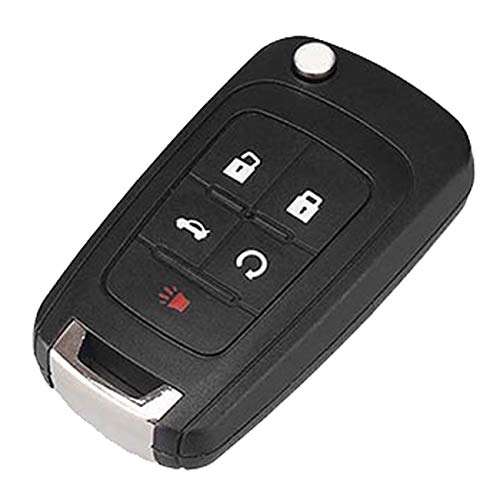 Flip Folding Replacement Key Fob Case Shell Fit for Chevy Camaro Cruze Equinox Impala Malibu Sonic Keyless Entry Remote Control Car Key Fob Cover (5 Buttons, Black)